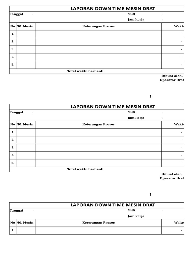 Contoh Form Downtime | PDF