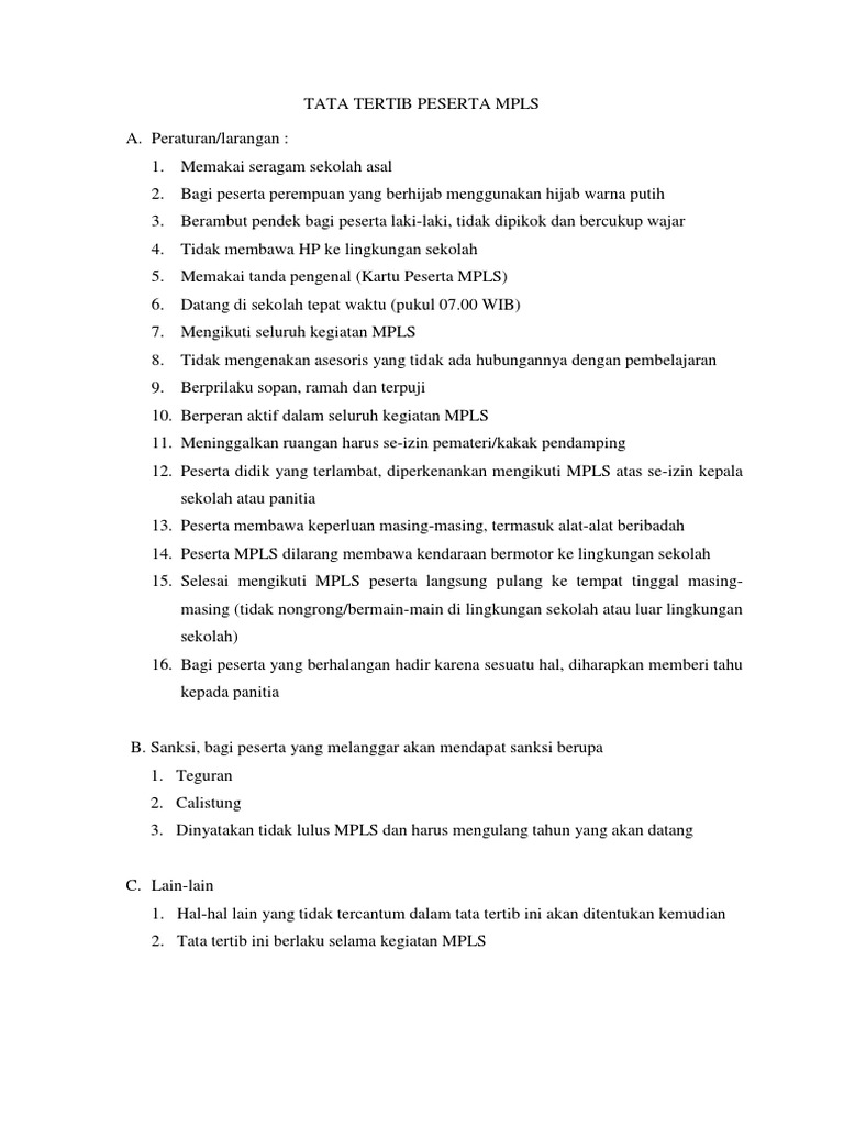 Tata Tertib Peserta MPLS | PDF | Gaya Hidup