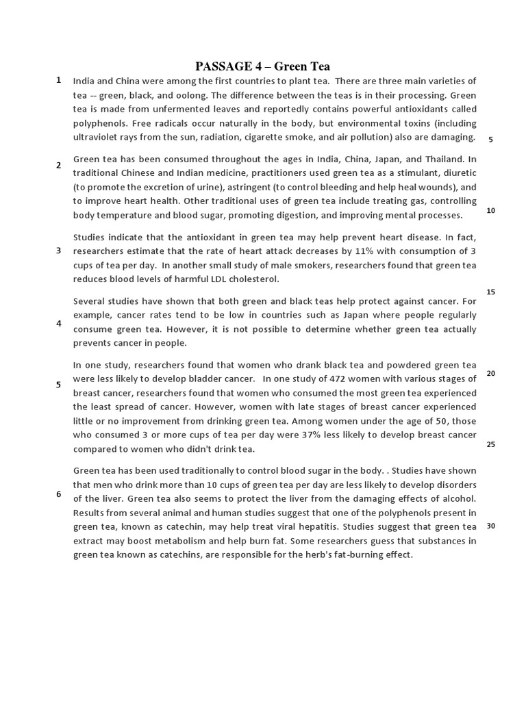 PASSAGE 4 - Green Tea | PDF | Green Tea | Tea