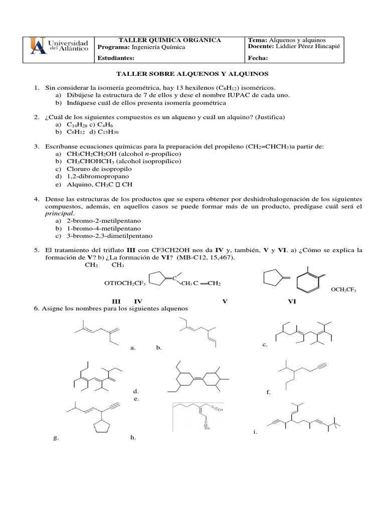 Taller de Alquenos y Alquinos | PDF | Isómero | Alqueno