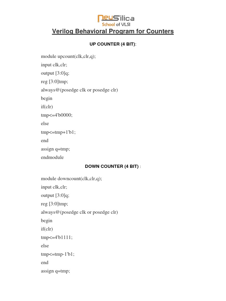 Verilog Behavioral Program For Counters: Up Counter (4 Bit) | PDF | Electronic Design ...