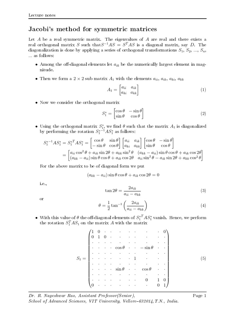 Jacobi Method | PDF | Eigenvalues And Eigenvectors | Matrix (Mathematics)
