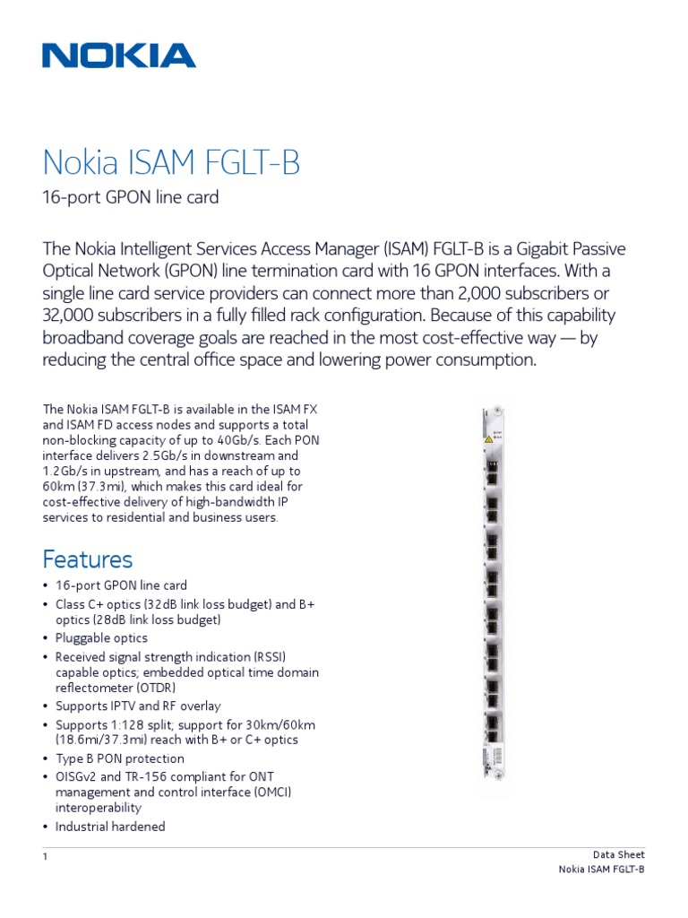Nokia ISAM FGLT-B Datasheet | PDF | Computer Standards | Computer Network