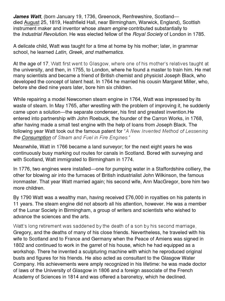 James Watt, (Born January 19, 1736, Greenock, Renfrewshire, Scotland ...