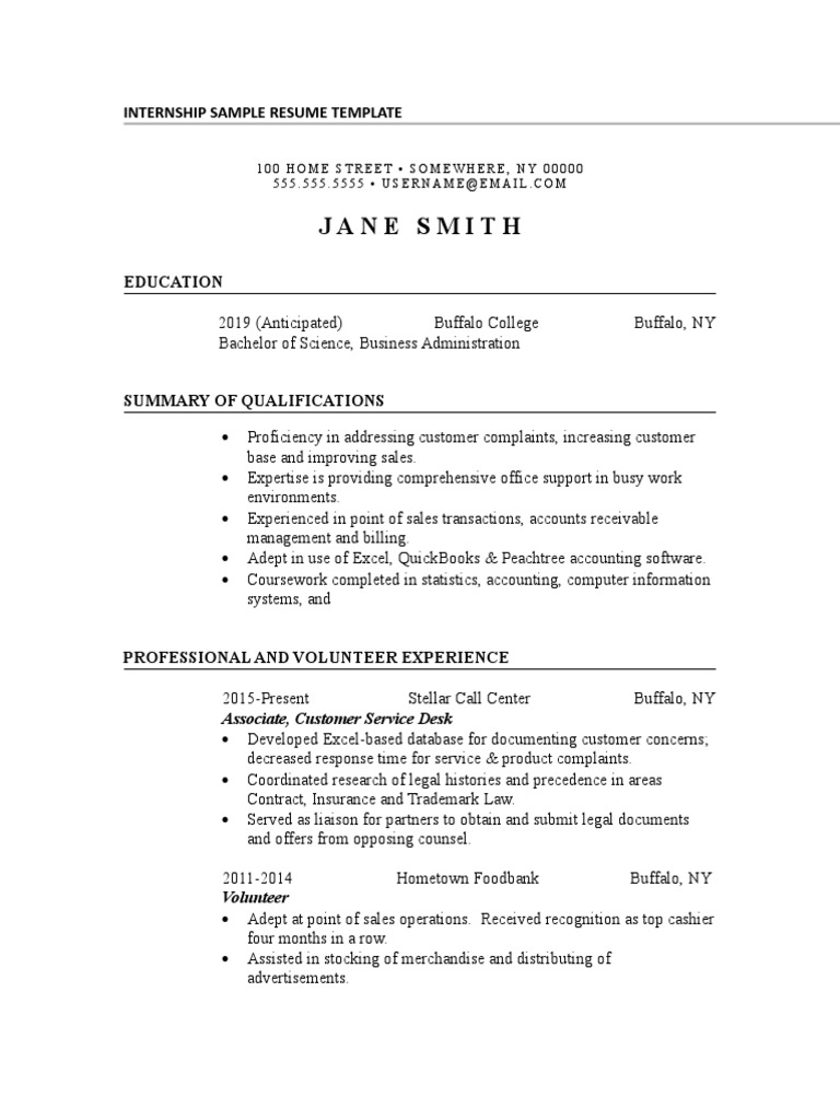 Internship Resume Sample Template | PDF