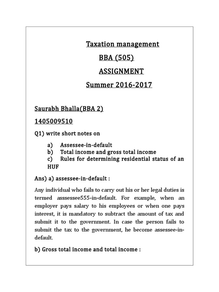 Taxation management BBA assignment | PDF | Value Added Tax | Tax Deduction