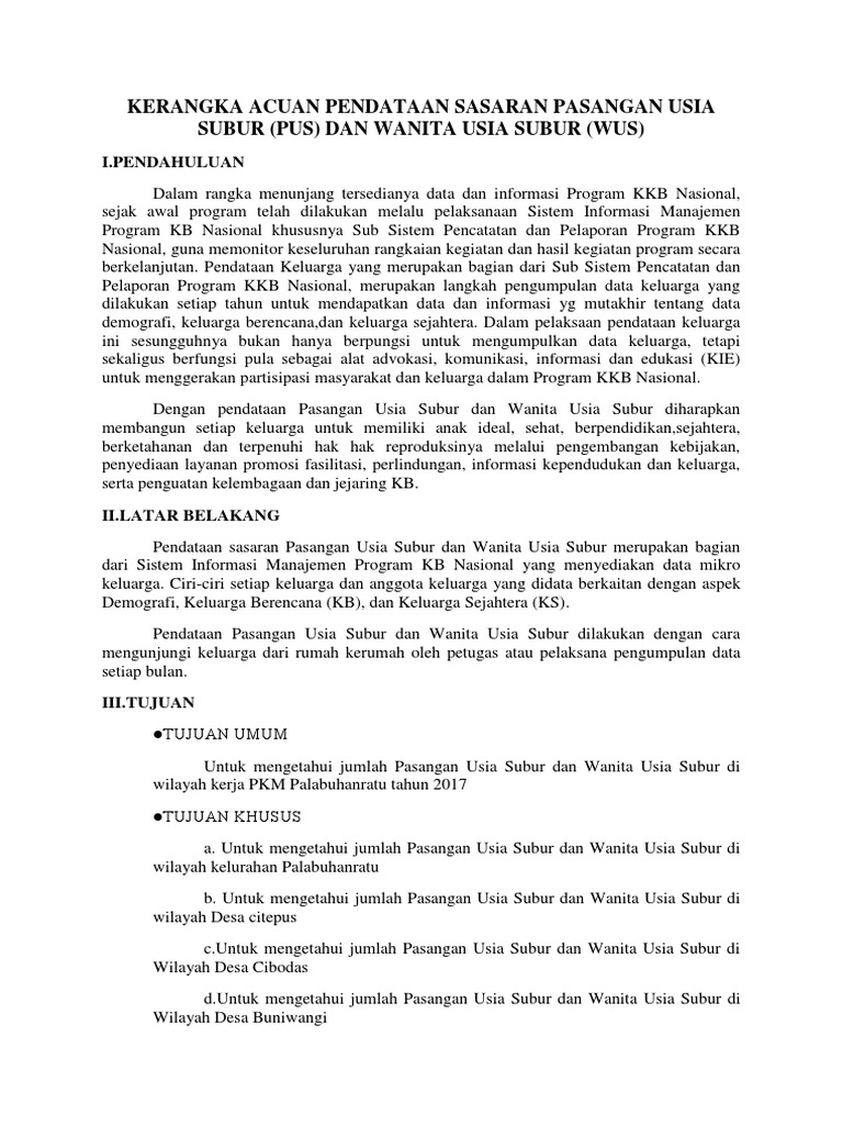 Pendataan PUS dan WUS Program KB Nasional | PDF