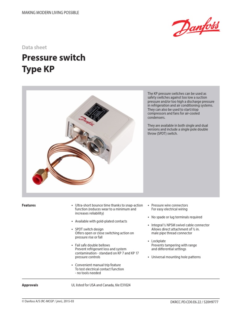 Danfoss Pressure Switch Type KP | PDF | Electrical Connector | Switch