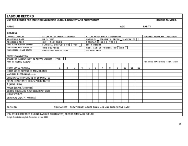 Labour Record: Time Active Labour Stared Time Membranes Ruptured Time ...