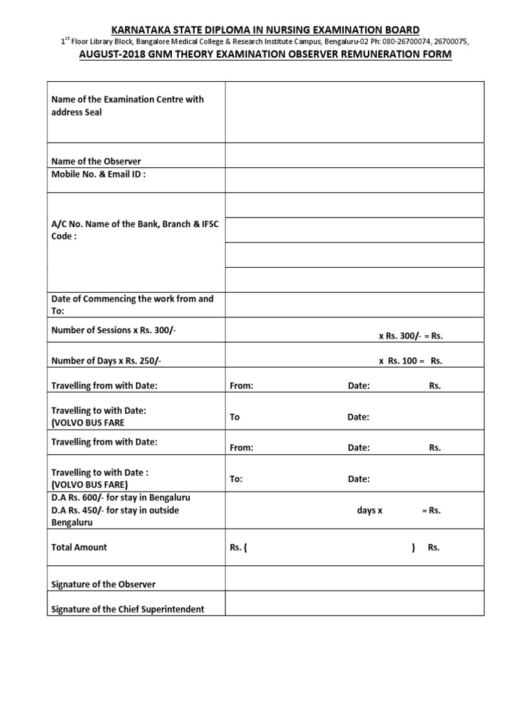 Karnataka State Diploma in Nursing Examination Board August-2018 GNM ...