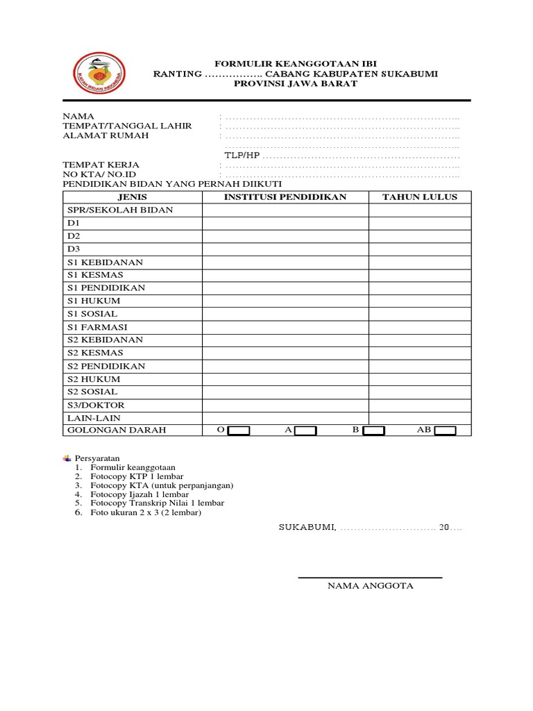 Formulir Keanggotaan Ibi (Kta) | PDF | Olahraga & Rekreasi