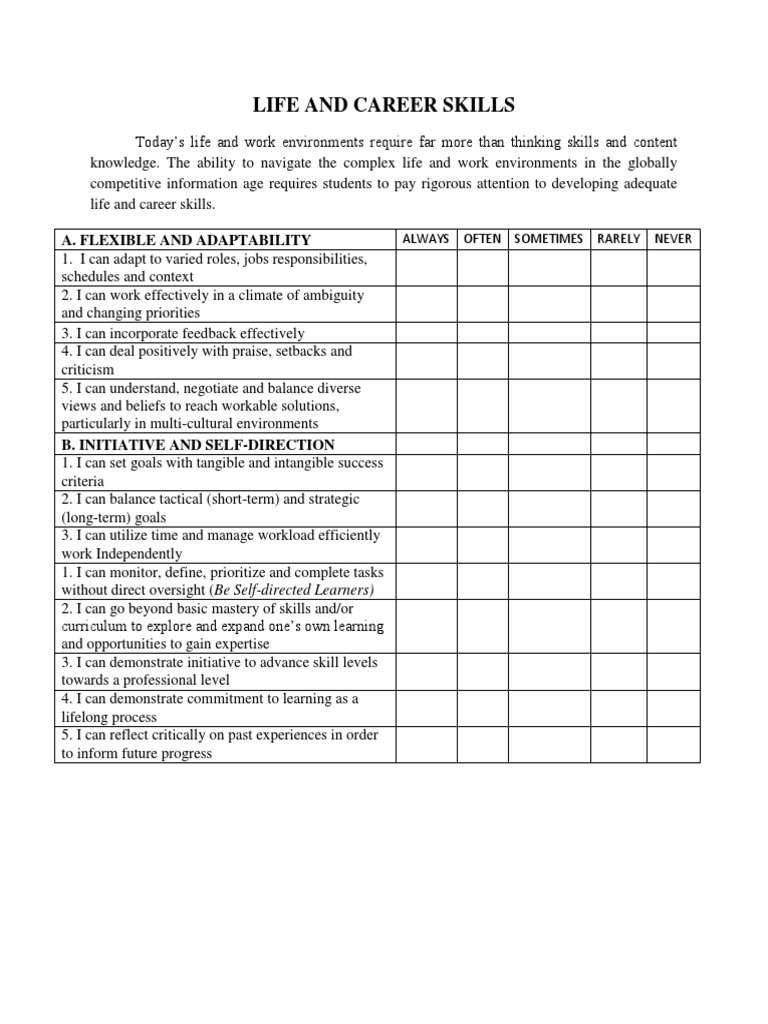 Life and Career Skills Assessment | PDF | Goal | Value (Ethics)