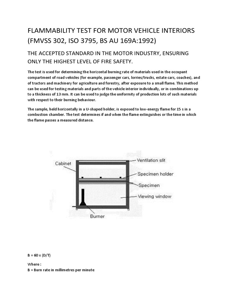 Flammability Test For Motor Vehicle Interiors | PDF