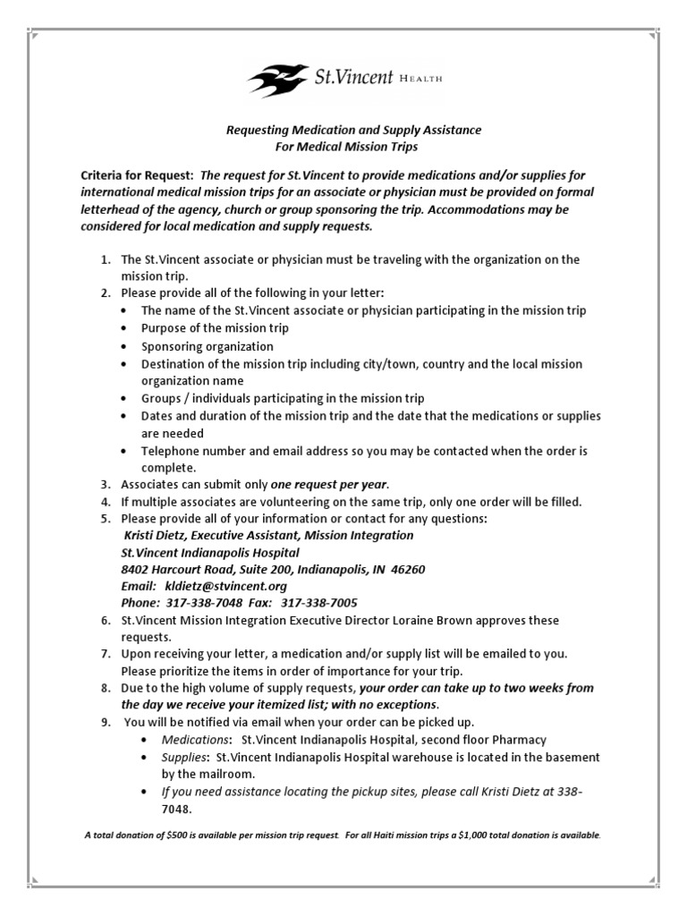 Medication Request for Mission Trips | PDF