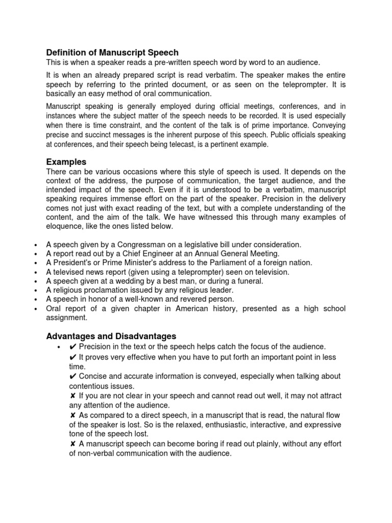 Manuscript Speech Format