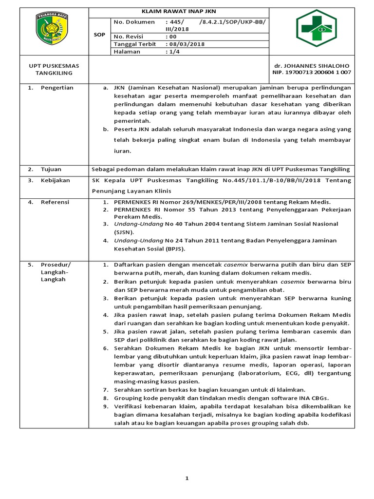 Sop Klaim Bpjs | PDF