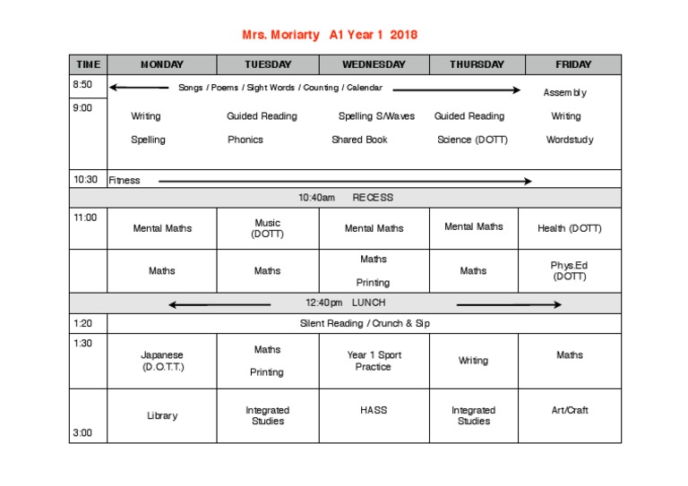 Al Rowad School Timetable 2018 | PDF