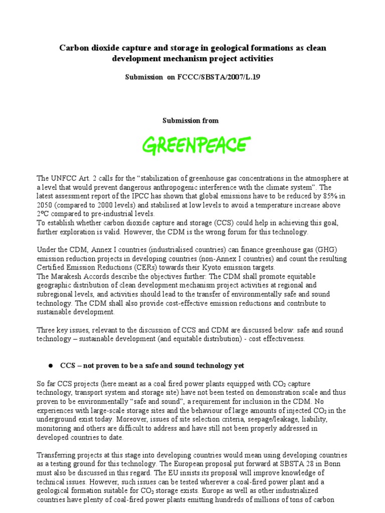 Carbon Dioxide Capture and Storage in Geological Formations As Clean ...