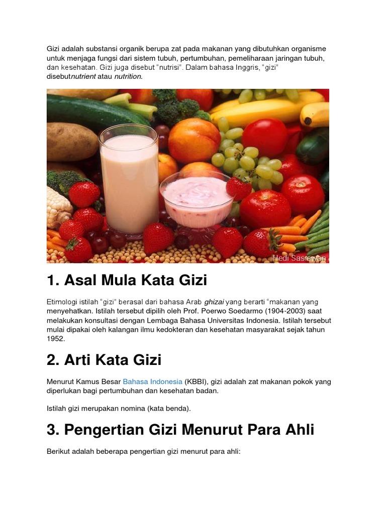 Gizi Adalah Substansi Organik Berupa Zat Pada Makanan Yang Dibutuhkan ...