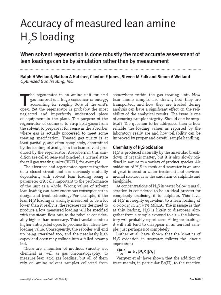Accuracy of Measured Lean Amine H S Loading | PDF | Iron | Ion