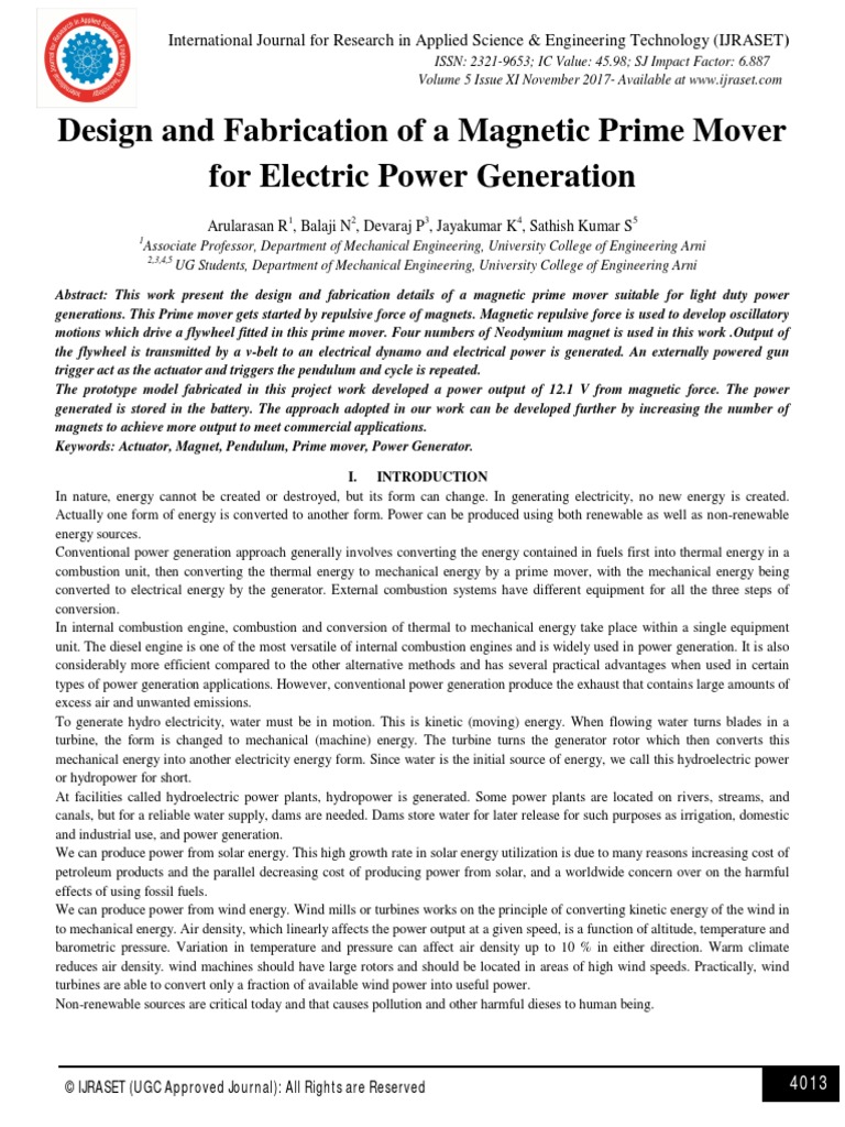 Design and Fabrication of A Magnetic Prime Mover For Electric Power ...