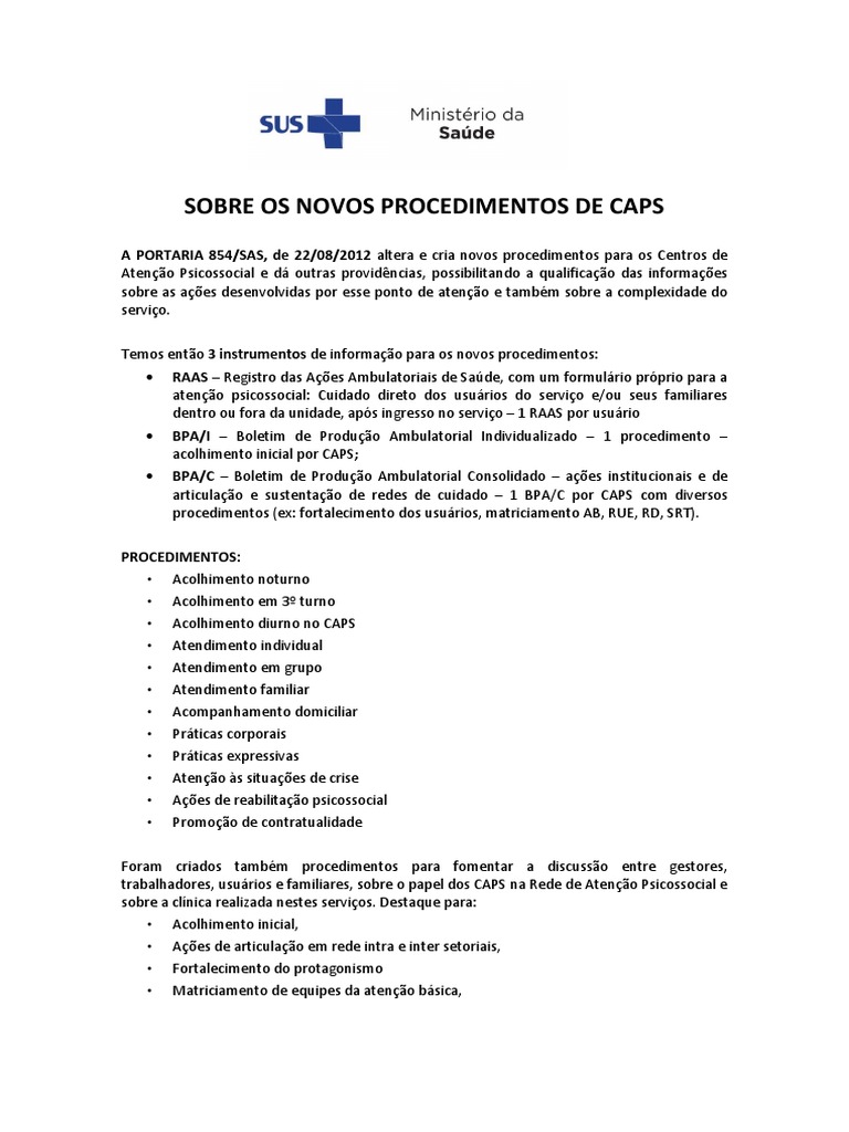 Documento Sobre Procedimentos de CAPS RAAS PSI | PDF | Crack | Saúde mental