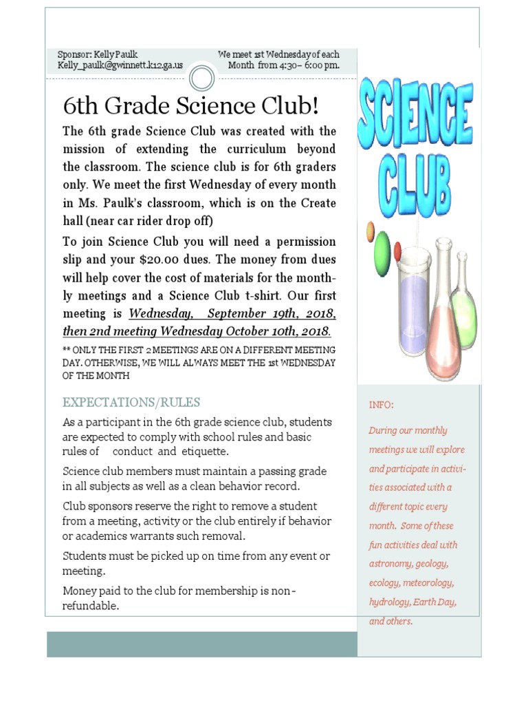 Science Club Info Letter 2018 | PDF