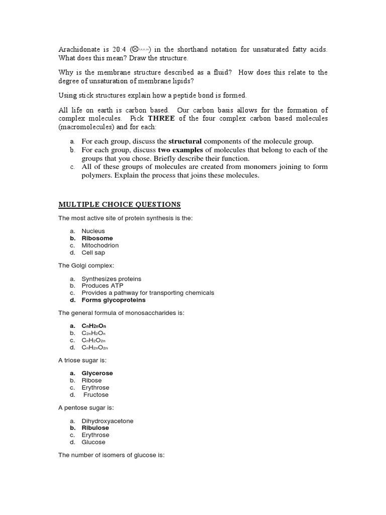 Multiple Choice Questions: B. Ribosome | PDF | Enzyme Inhibitor ...