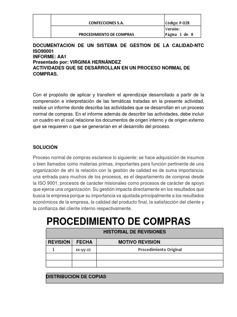 Informe 1. AA1 - Doc Gestion de Calidad ISO 9001 | Calidad (comercial ...