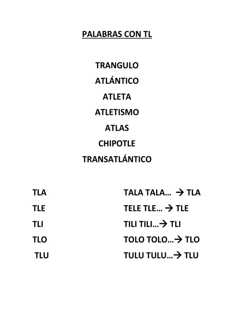 Palabras con "tl" para niños | PDF