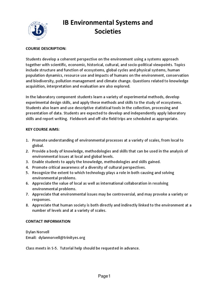 IB Environmental Systems Syllabus 2025 | PDF | Educational Assessment ...
