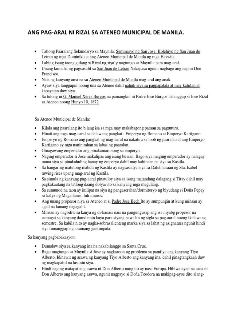 Pag-Aaral Ni Rizal Sa Ateneo | PDF