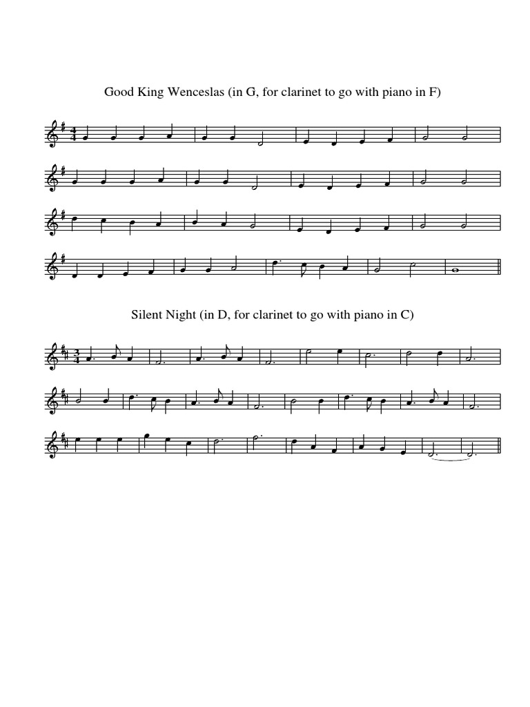 Good King Wenceslas (In G, For Clarinet To Go With Piano in F) | PDF
