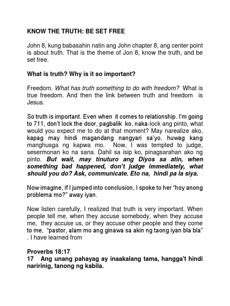 Know The Truth: Be Set Free | PDF | Jesus | Truth