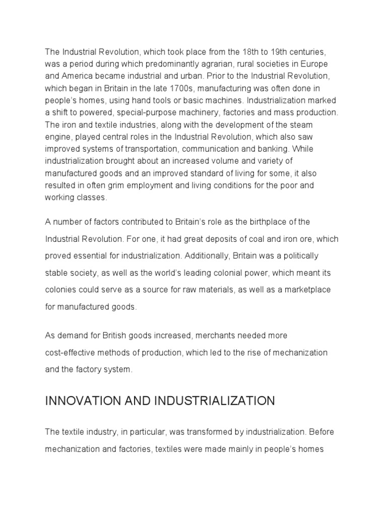 Industrial Revolution Notes PDF | PDF | Mechanization | Industrial ...