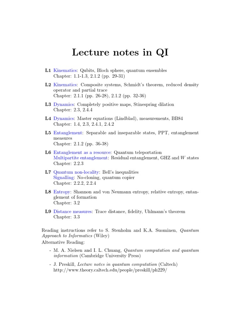 Lecture Notes in QI: Kinematics | PDF | Quantum Entanglement | Quantum ...