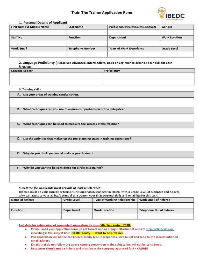 Train The Trainer Application Form 1. Personal Details of Applicant ...
