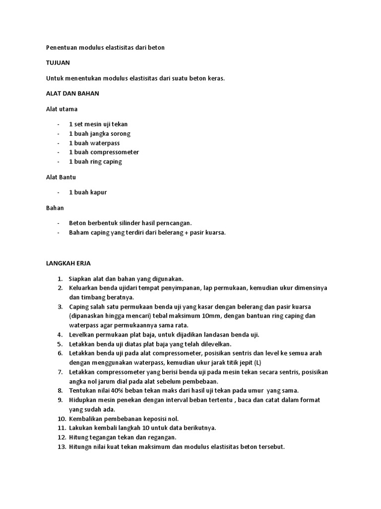 Pengujian Modulus Elastisitas Beton | PDF | Metode & Bahan Ajar ...