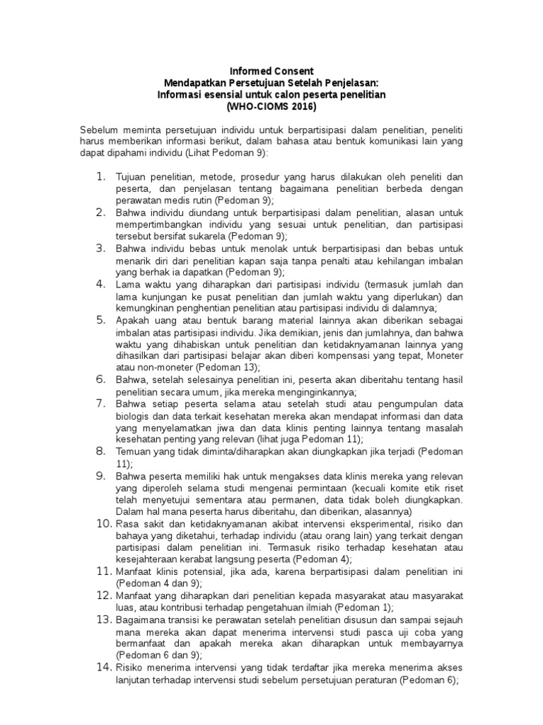 Formulir Informed Consent WHO | PDF
