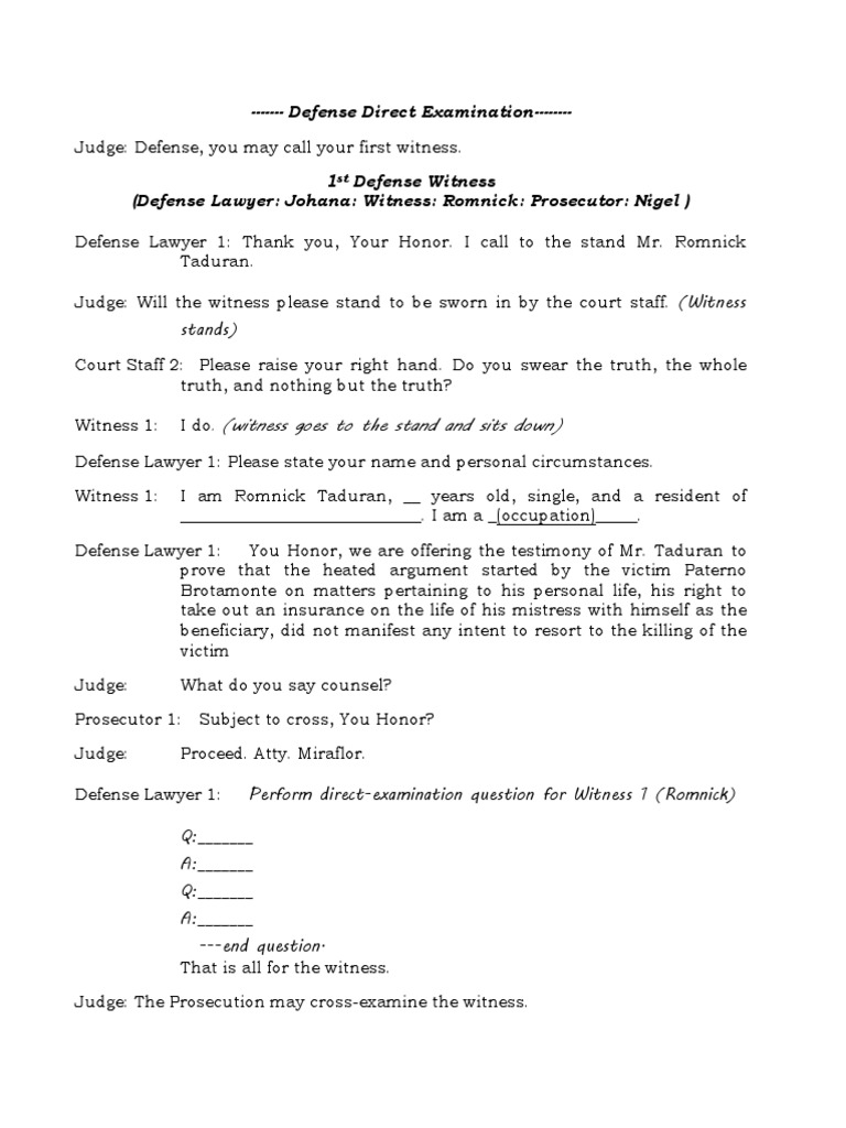 Defense Direct Examination | PDF