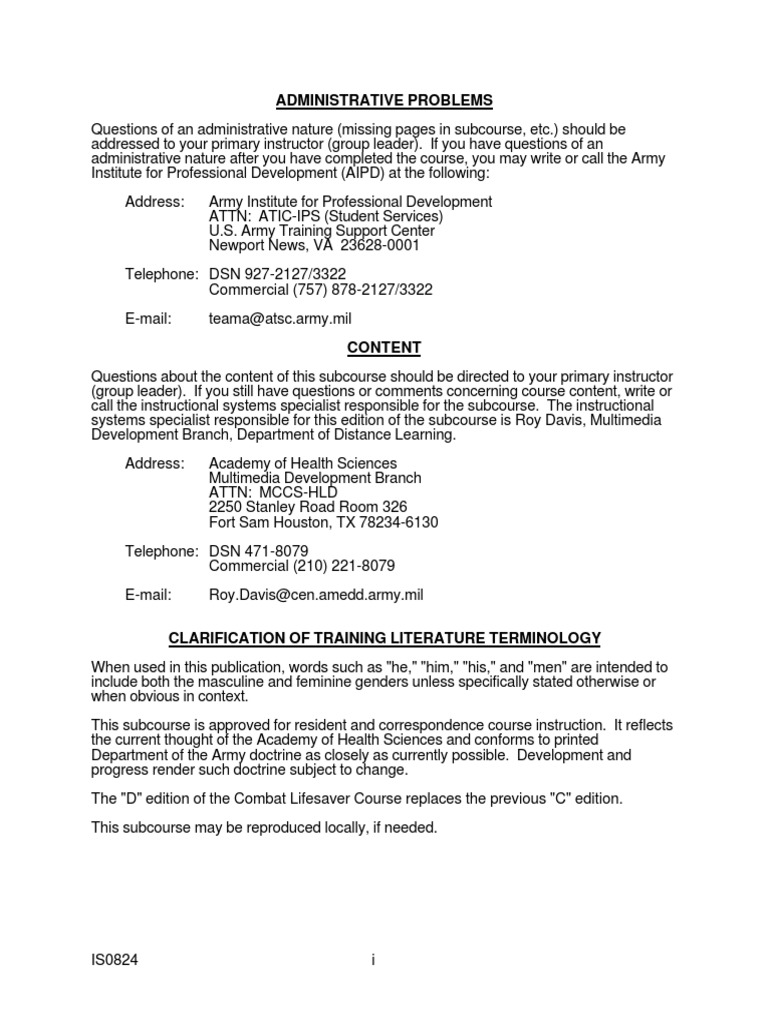 US Army Medical Course - Buddy Aid Tasks IS0824 WW PDF | PDF | Test ...