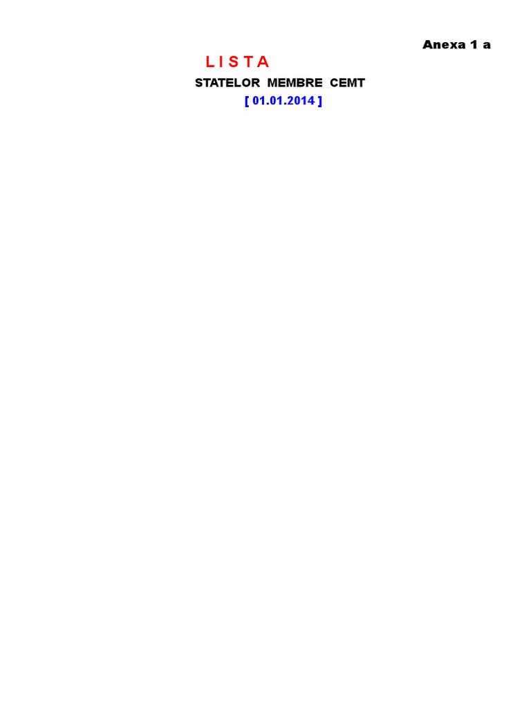 Metodologie CEMT 2017 - ANEXA 01 - A - Lista Tarilor CEMT | PDF