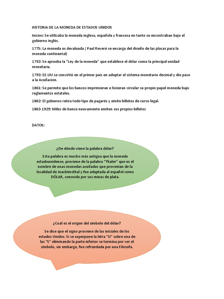 Historia de La Moneda de Estados Unidos | PDF | Monedas | Dólar de los ...