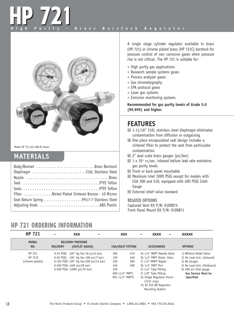 HARRIS HP 721 Pressure Regulator | Download Free PDF | Valve | Gases