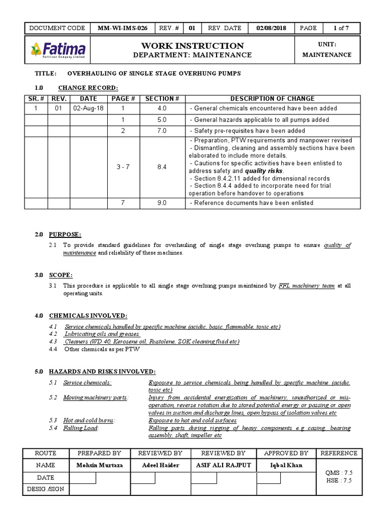 Guidelines For Overhauling of Single Stage Overhung Pumps | PDF ...