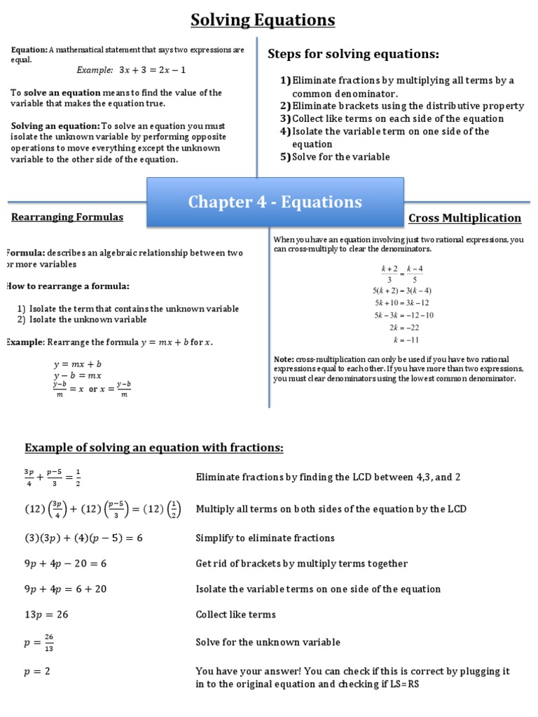 Solving Equations Summary Sheet | PDF | Variable (Mathematics) | Equations
