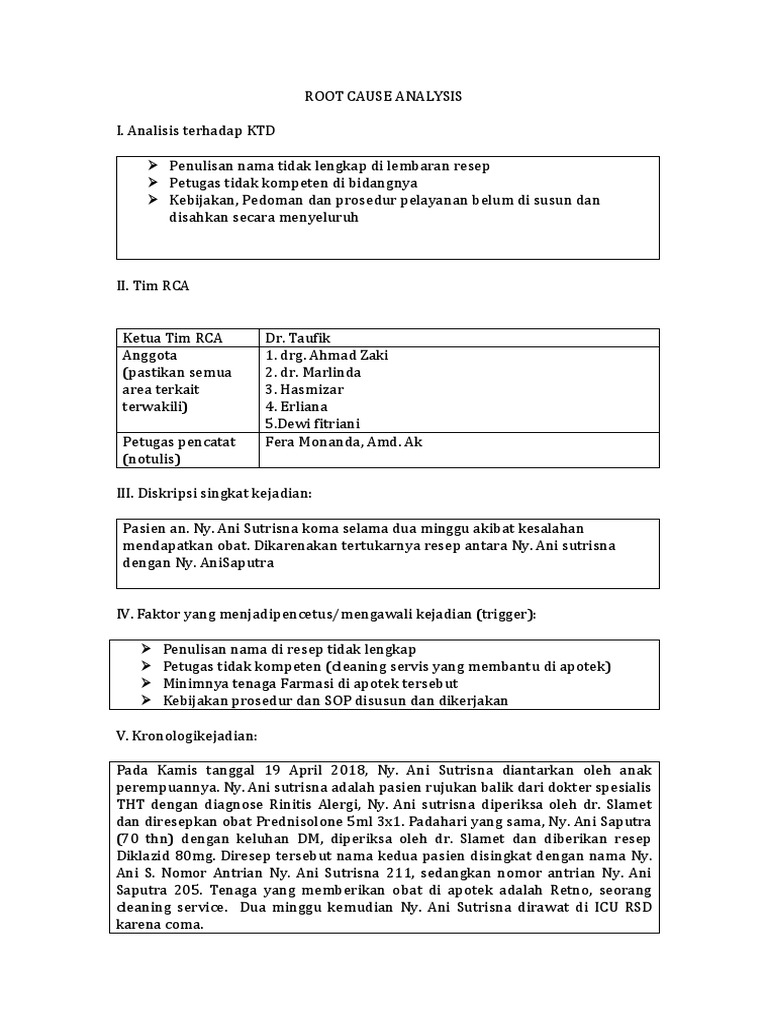 Contoh Form Fmea Dan Rca | PDF