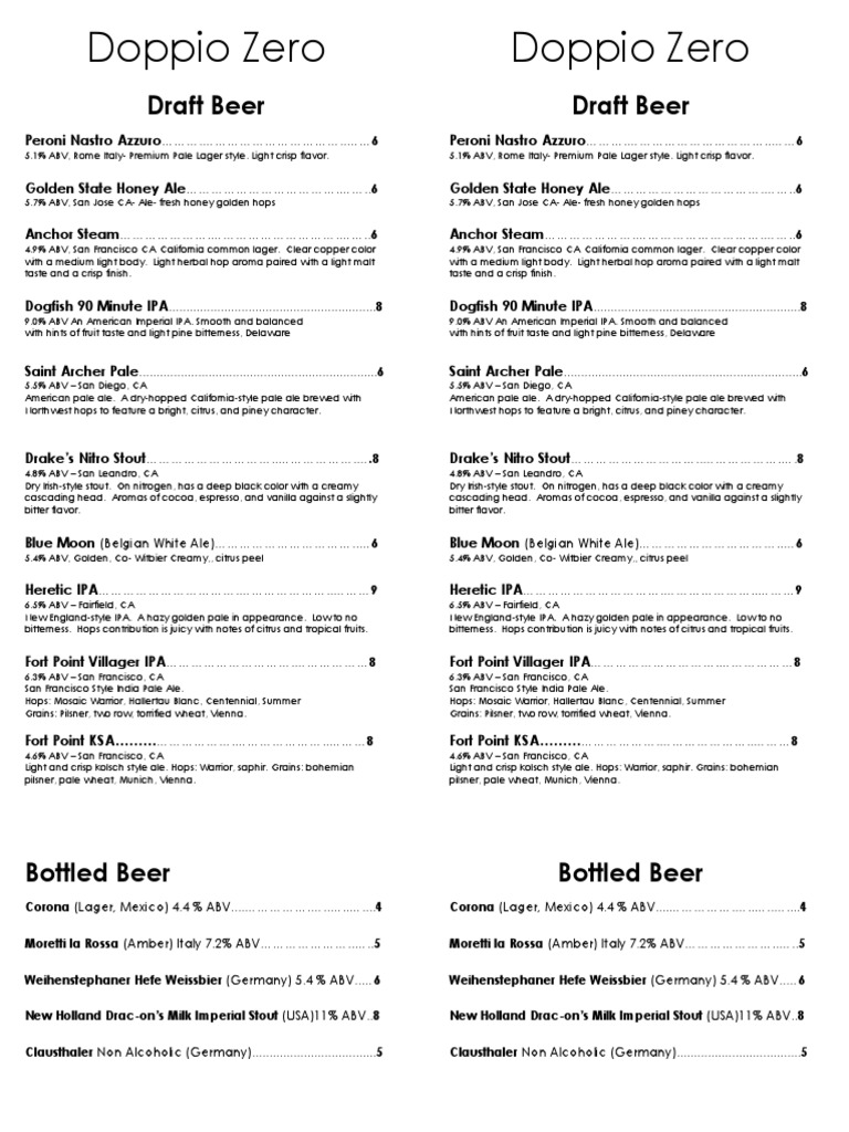 Doppio Zero SF Beer Menu | PDF | Ale | Hops
