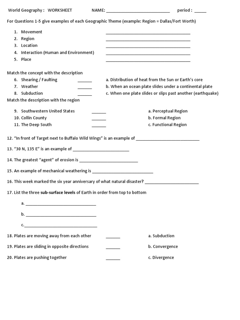 CH 1 Unit Worksheet | PDF