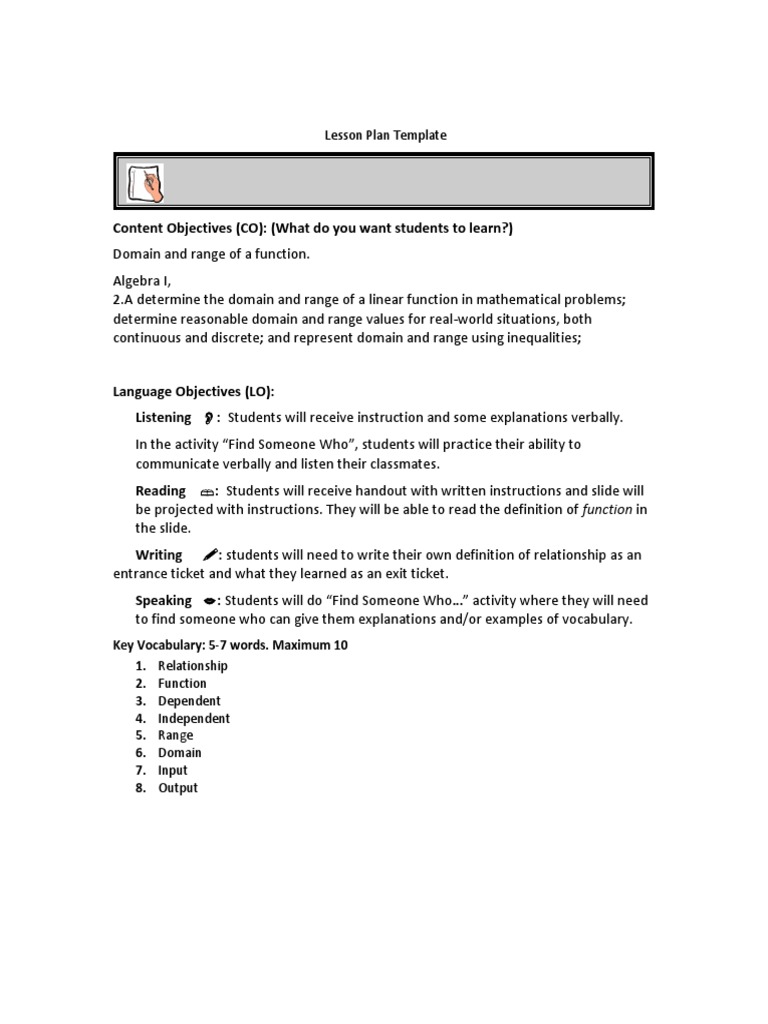 Lesson Plan Domain And Range Pdf Function Mathematics Teachers